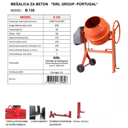 Mešalica za beton 125L SIRL