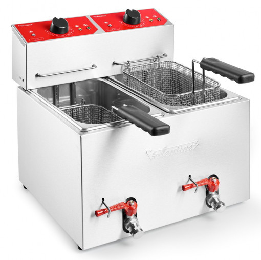 Friteuza profesionala dubla (2 cuve x 5L) cu filtrare manuala inclusa, 230V
