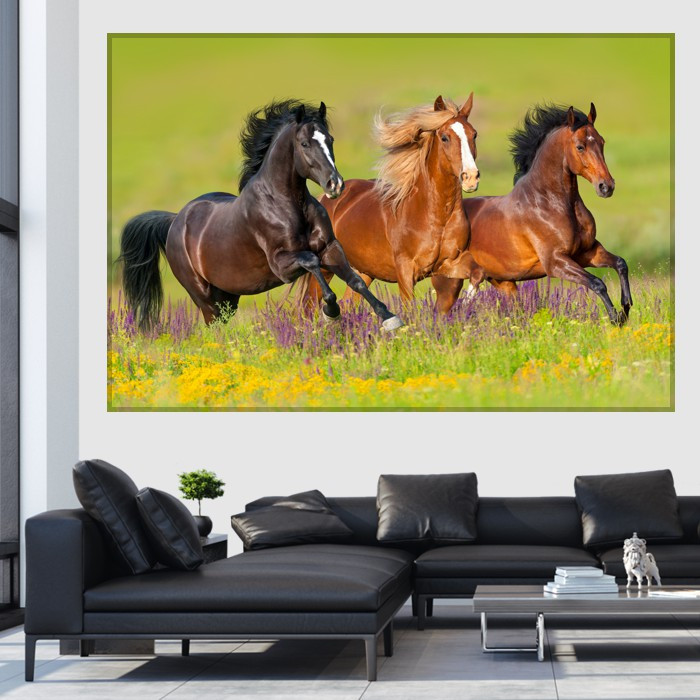 Tablou Canvas 3 Cai Frumosi in Peisaj de Primavara HS102