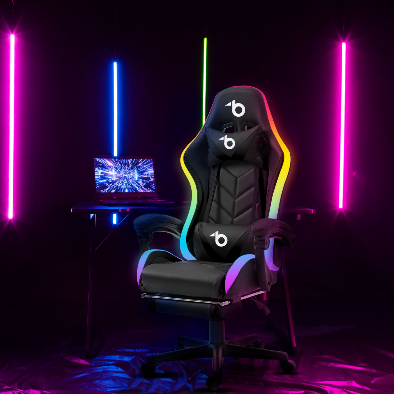 Scaun ergonomic pentru gaming, LED RGB reglabil, design de curse
