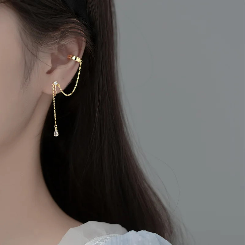 Cercel ear cuff argint 925, JW993, model cu lant pentru urechea dreapta ...