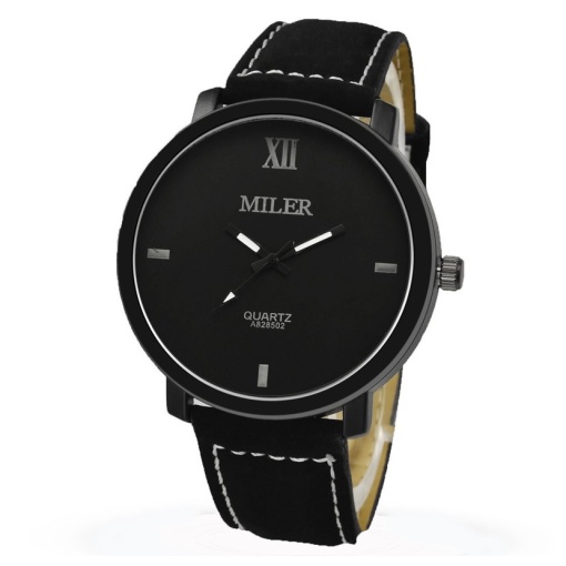Ceas Miler CS123, curea piele, model casual, cadran negru