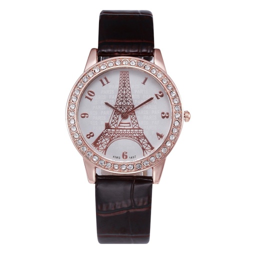 Ceas Dama elegant, bratara piele, cu cristale model Turnul Eiffel