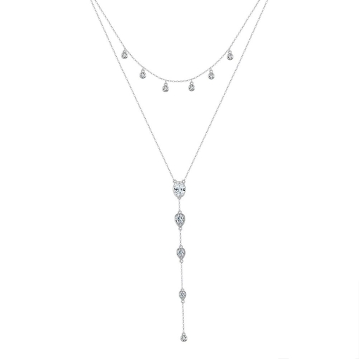 Lantisor argint 925, JW1768, model dublu lung, placat cu rodiu