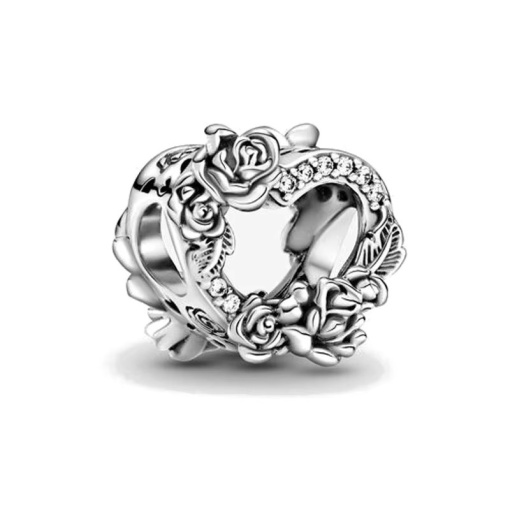 Charm/talisman argint 925, JW1147, model inima cu trandafiri, placat cu ...