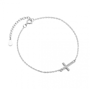 Bratara argint 925, JW188, model cruce cu pietre, placata cu rodiu