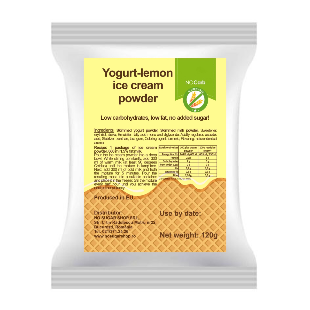 Praf de Înghețată cu Iaurt și Lămâie, Fără Zahăr, Low-Carb, cu Stevia ...