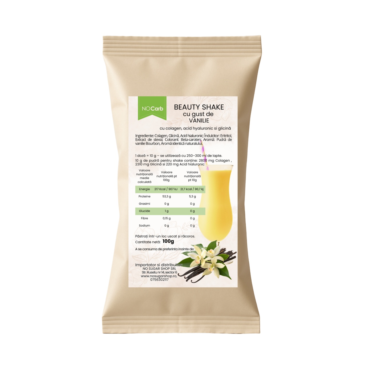 Beauty shake cu Colagen, acid hialuronic si si glicina cu gust de ...