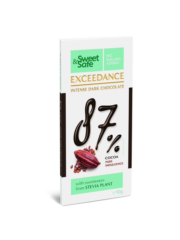 Ciocolata neagra 87% cu Stevia 90g - Sweet&Safe Exceedance