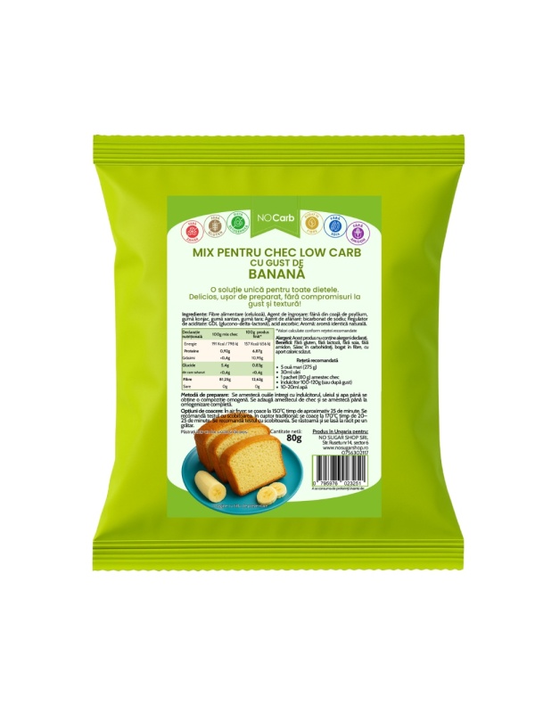Mix lowcarb, fara zahar pentru prajitura cu aroma de banana 80g - NoCarb