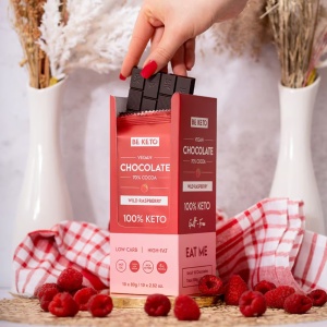 Ciocolata keto 70% cacao, cu Zmeura si ulei MCT (fara zahar, vegan ...