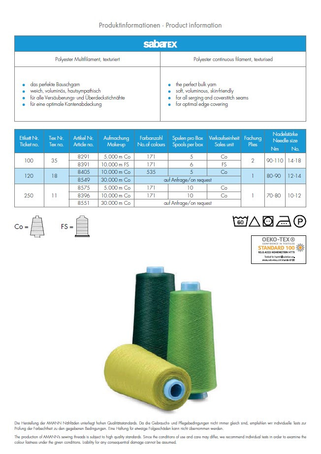 Ata SabaTex 10000 m - 120 Tex C73 - negru