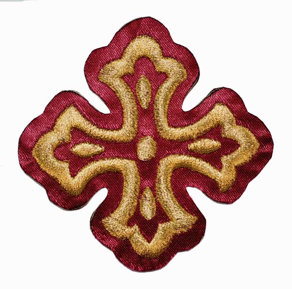 Ornament bisericesc cruce - bordo / auriu