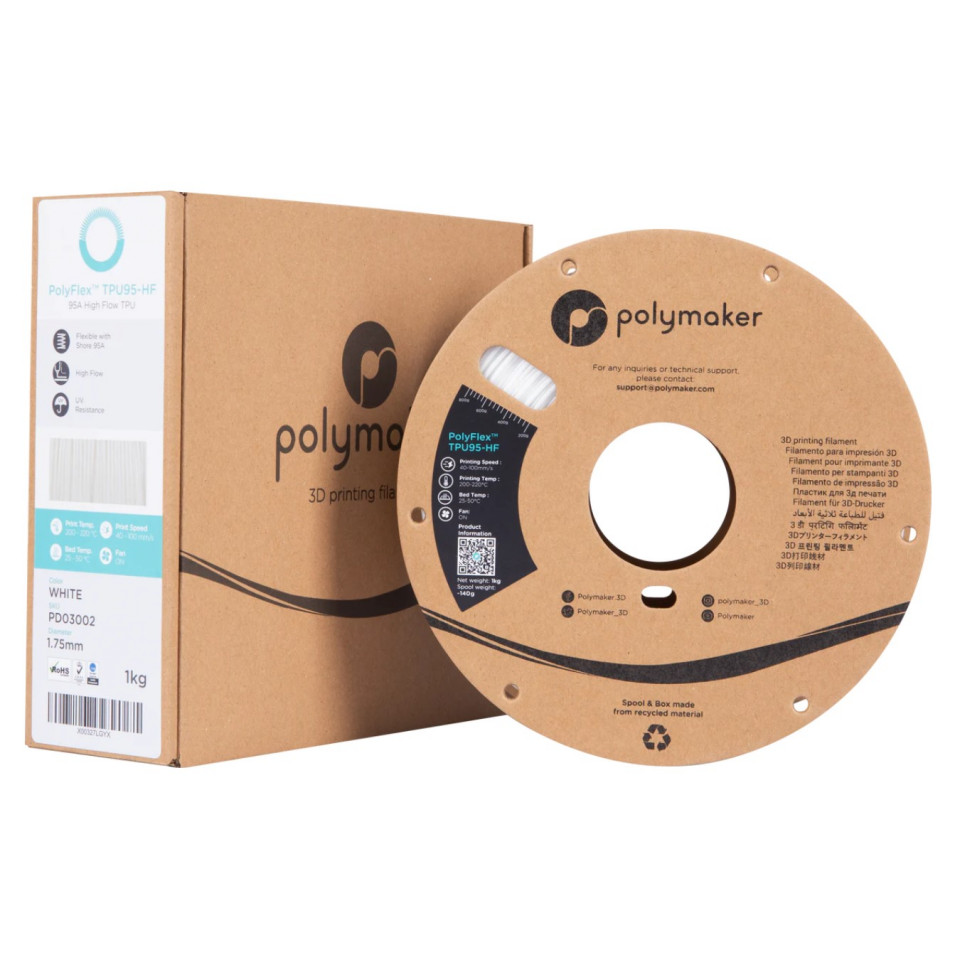 PolyFlex TPU-95A HF White 1kg | Filamente3D.ro