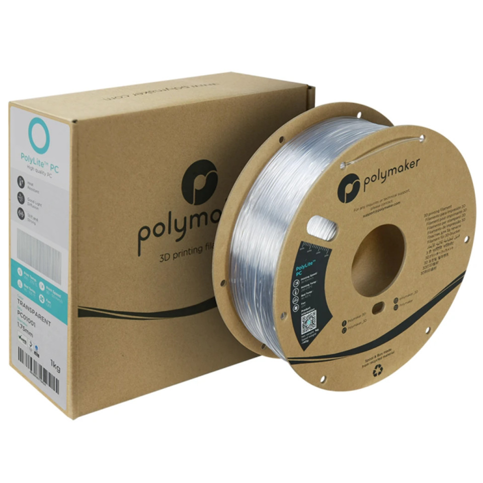 Filament PolyLite PC Transparent 1kg | Polymaker - Filamente3D.ro
