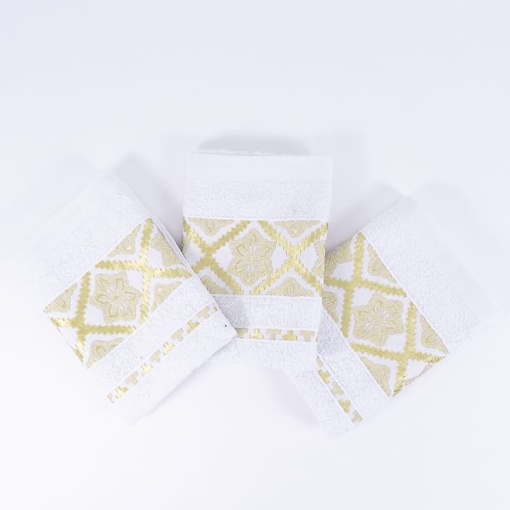 Set 10 prosoape, flower auriu, fata, 50x90, bumbac, 350G/M²