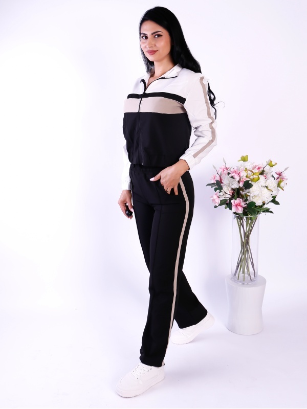 Compleu dama casual alb cu negru din material moale