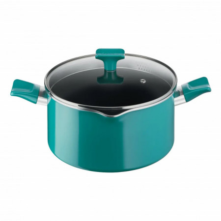 Cratita cu capac Tefal Chefclub, 24cm, 5.4L, aluminiu, inductie, verde