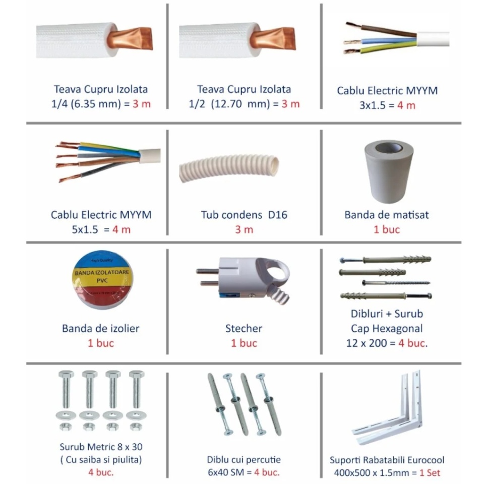 Kit instalare complet 3m Aer conditionat 9000-12000 EC118-1