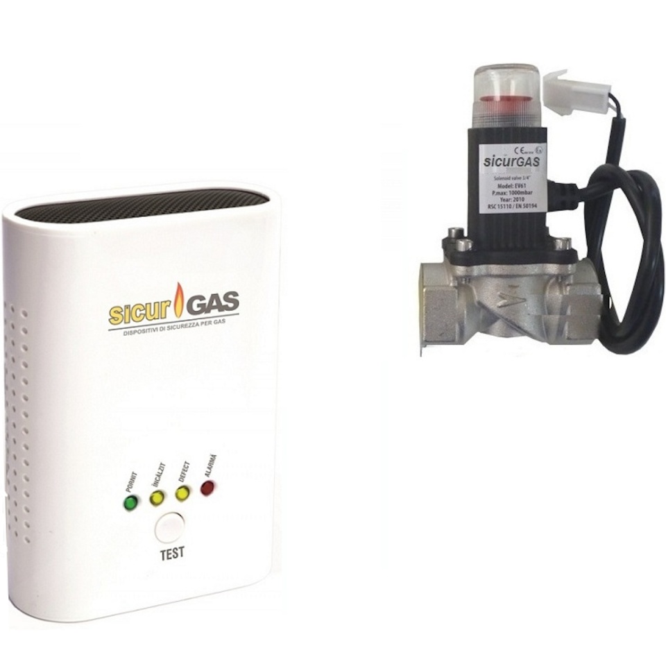 Kit Detector Gaz cu Electrovalvă 3/4" Sicurgas | Siguranță Gaz Metan/GPL