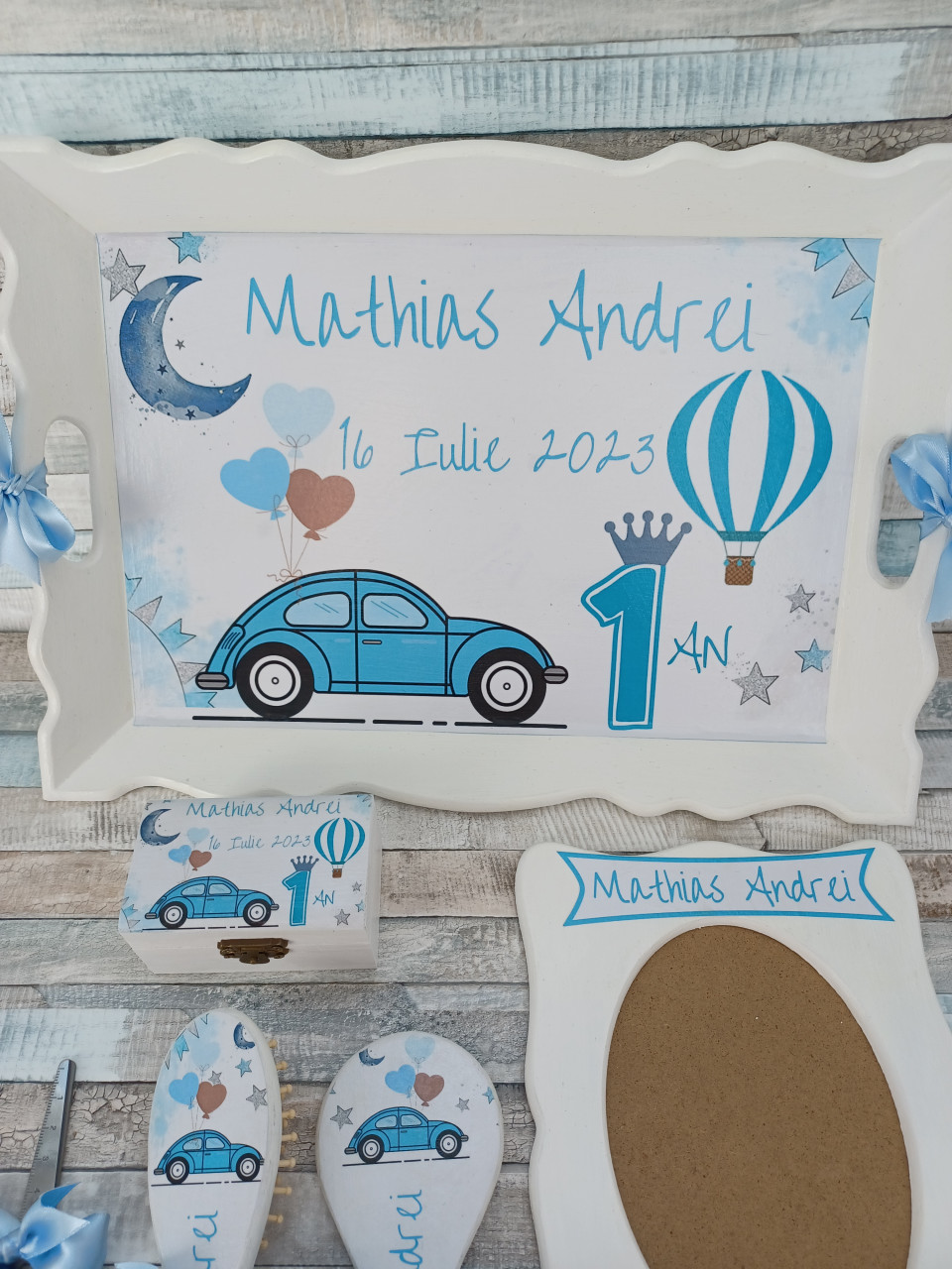 Set mot Set turta 1 an – pachet personalizat – Masinuta