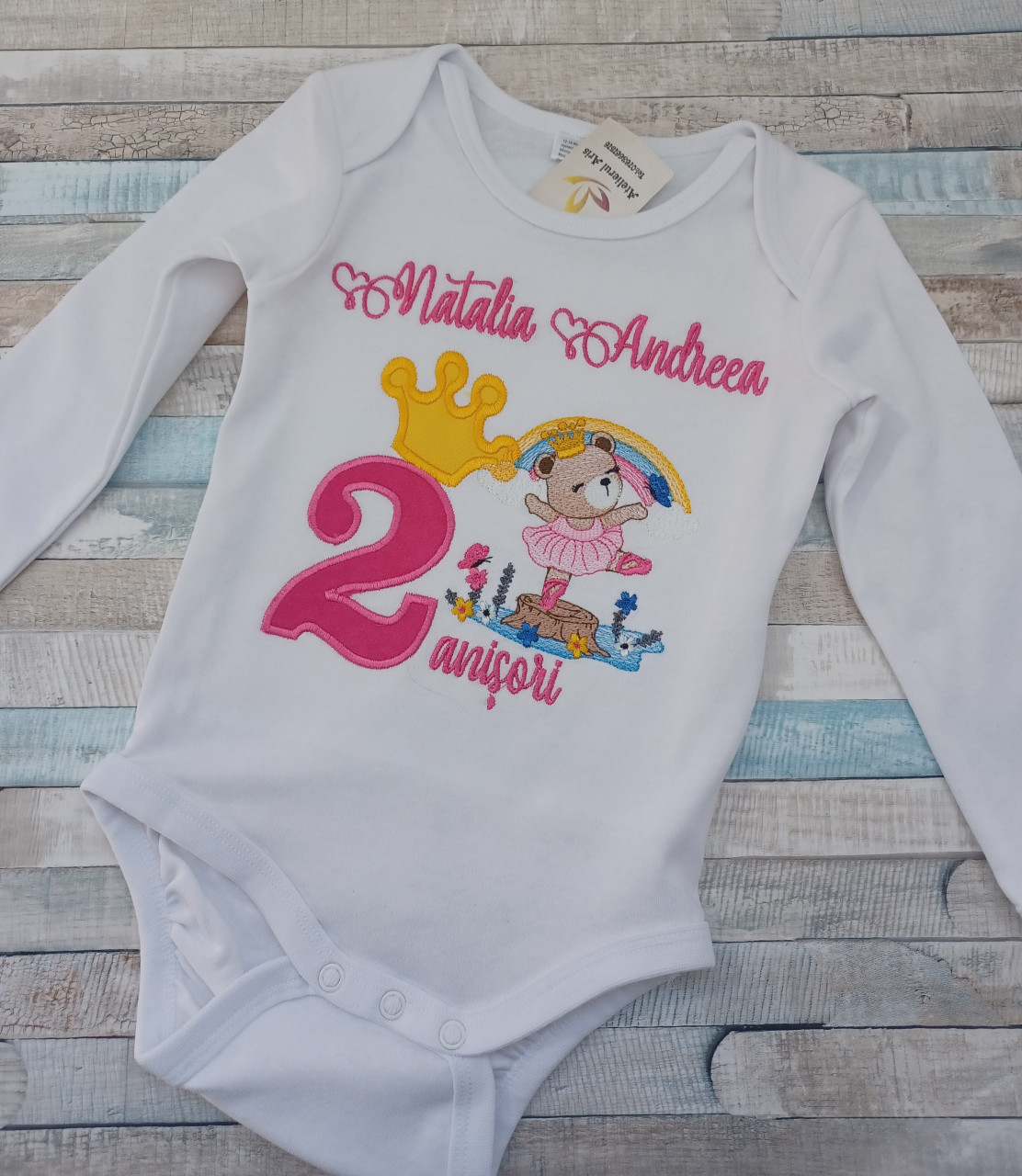 Body personalizat Ursulet Fetita Roz 2 anisori