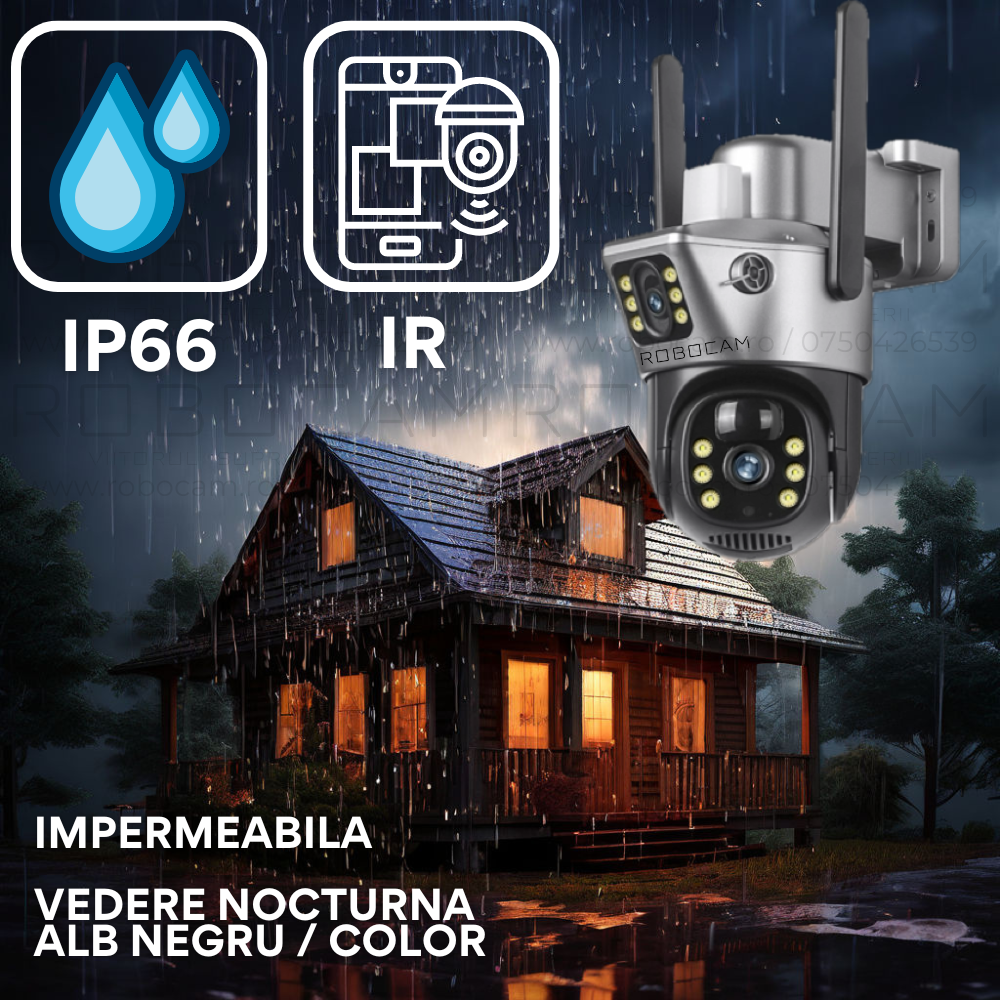 Camera Supraveghere Gri DUBLA 2 Ecrane Diferite cu Panou Solar si ...