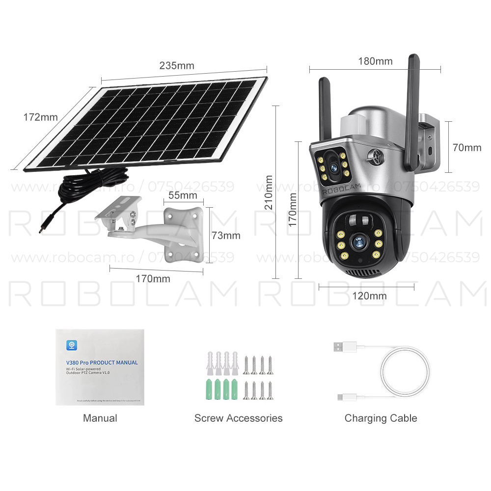 Camera Supraveghere Gri DUBLA 2 Ecrane Diferite cu Panou Solar si ...