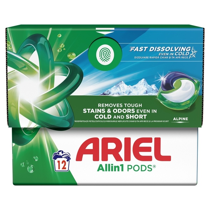 ARIEL All in One Pods Alpine, detergent automat de rufe, capsule, 12 buc