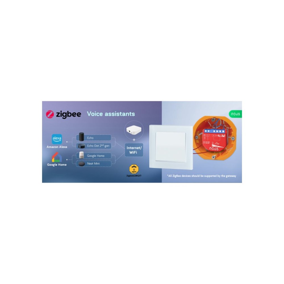 Nous B1Z smart Tuya Zigbee mini relay module, with switch input, 1-gang