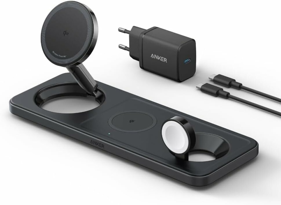 Incarcator wireless pliabil Anker MagGo 3in1 Stand, Qi2, pentru iPhone ...
