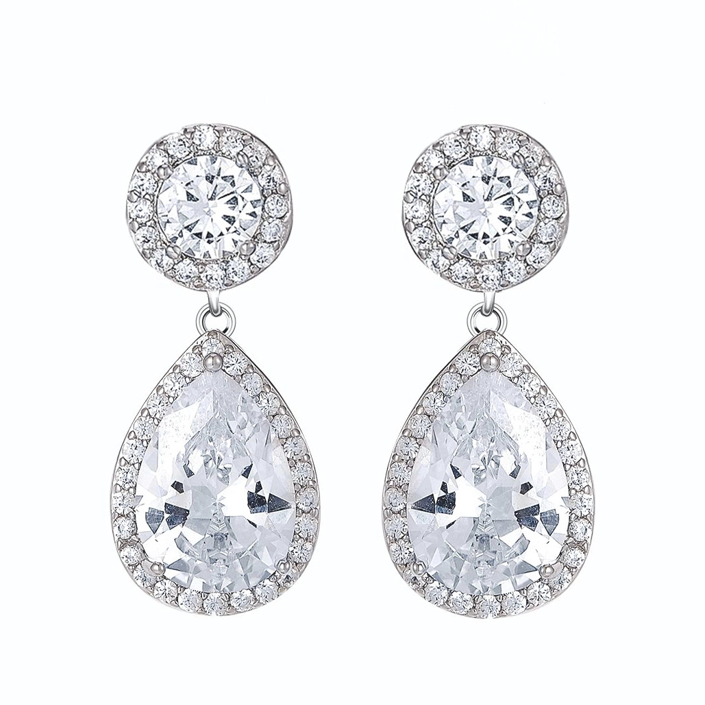 Cercei lungi argintii, cu petale din pietre din zirconiu, Adelyn