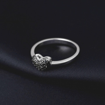 Inel din argint cu inimioara si spinel negru, Black Heart