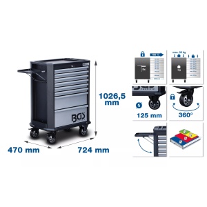 Banc de scule mobil pentru atelier, 8 sertare, 299 scule, BGS 4007