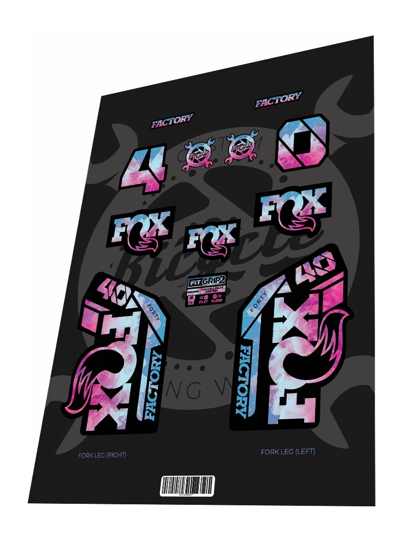 Stickere adezive furca FOX Factory 40 2022 Purple Clouds Bikexcs.ro