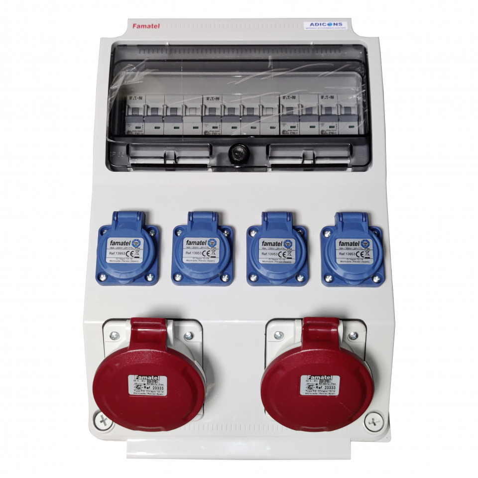 Tablou electric Famatel echipat cu 2 prize trifazate 5P 32A + 4 prize ...