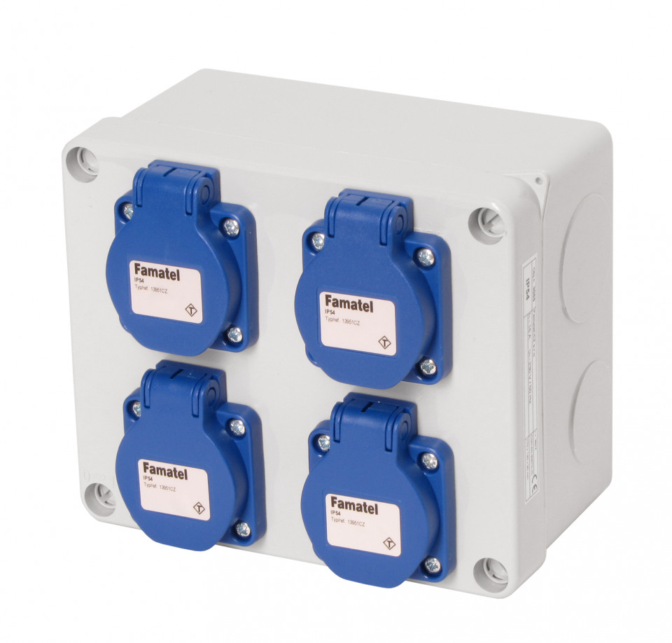 Doza cu 4 prize schuko 16A 230V precablata IP54 Famatel