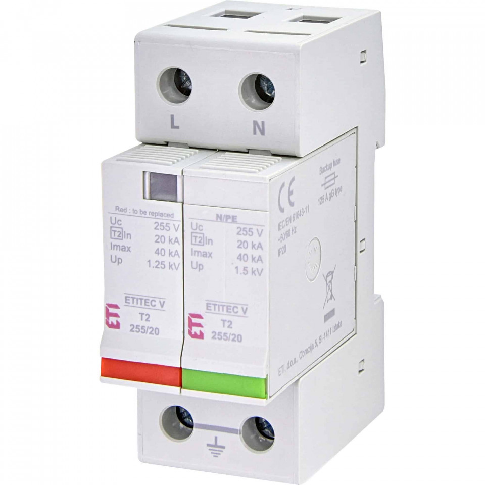 Descarcator supratensiune ETITEC V T2 255/20 1+1 230V ETI