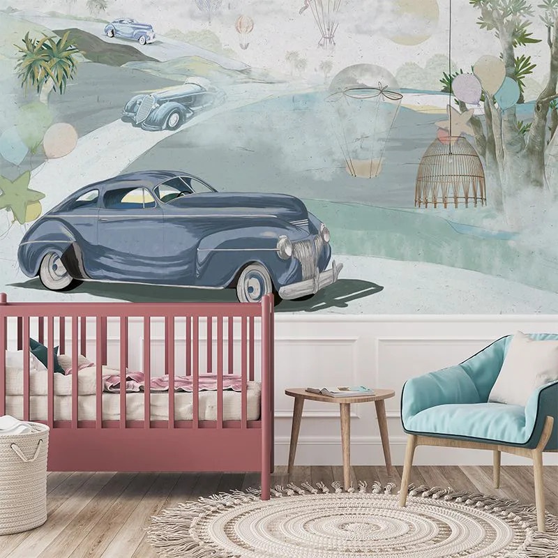 Retro cars (blue) Tapeta