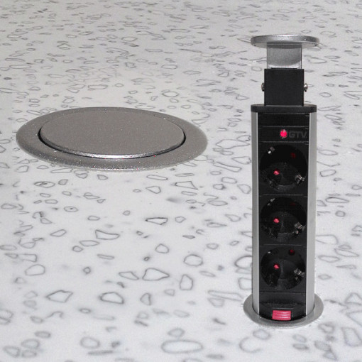 Priza turn incastrabila in blat, 3 prize schuko , negru+argintiu, GTV ...