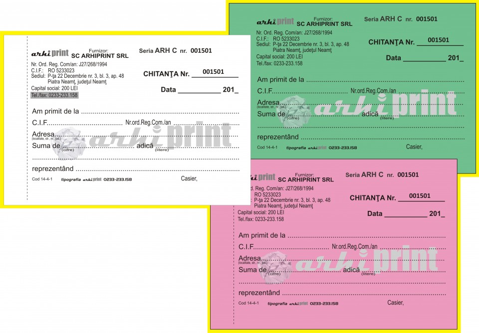 Chitantier A6, 50 set x 3ex, an, personalizat