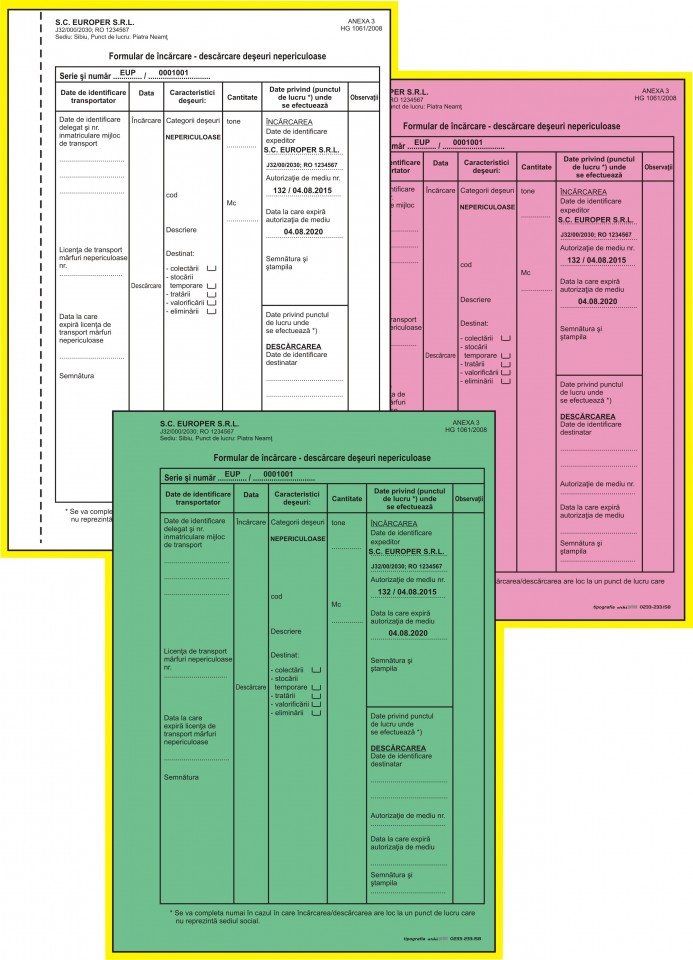 Formular de incarcare-descarcare deseuri nepericuloase, A4, 3ex., alb ...