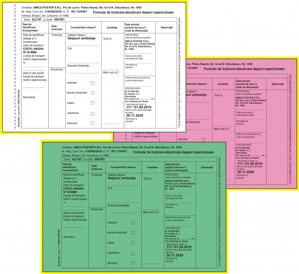 Formular de incarcare-descarcare deseuri nepericuloase, A5, 3ex., alb ...