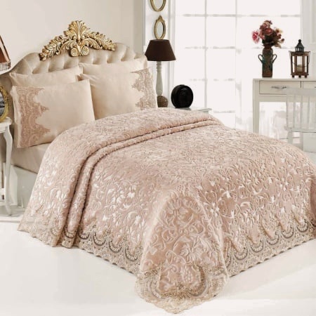 Set Luxury pentru pat, Patura cu dantela + Cearceaf de pat + 4 fete de ...