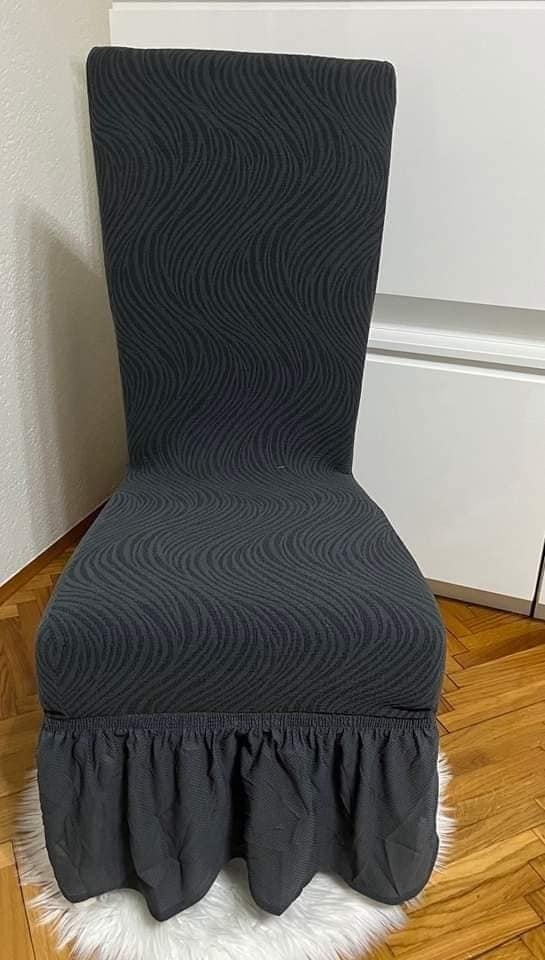 Set 6 huse elastice pentru scaune, cu volanas, model Jacquard Cenusiu ...
