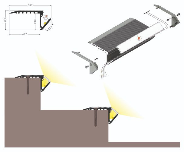 Profil LED de trepte UP-BOLD12, negru, lungime 2m