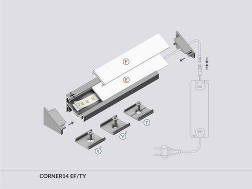 Profil LED de colț CORNER 14, negru, lungime 2m
