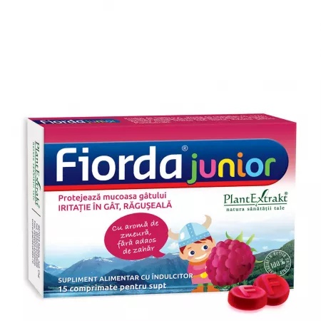 PlantExtrakt Fiorda Junior cu aroma de zmeura x 15 comprimate de supt