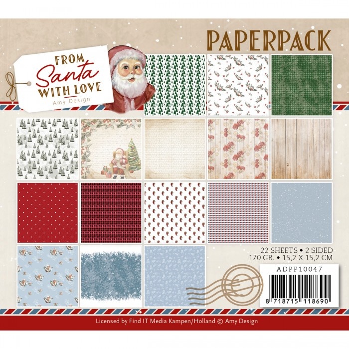 Amy Design Paper Pack, 15,2 x 15,2 cm, From Santa with Love, ADPP10047