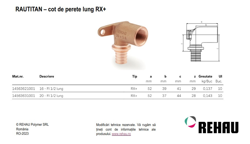 REHAU Cot de perete lung RAUTITAN RX+, FILET INTRIOR